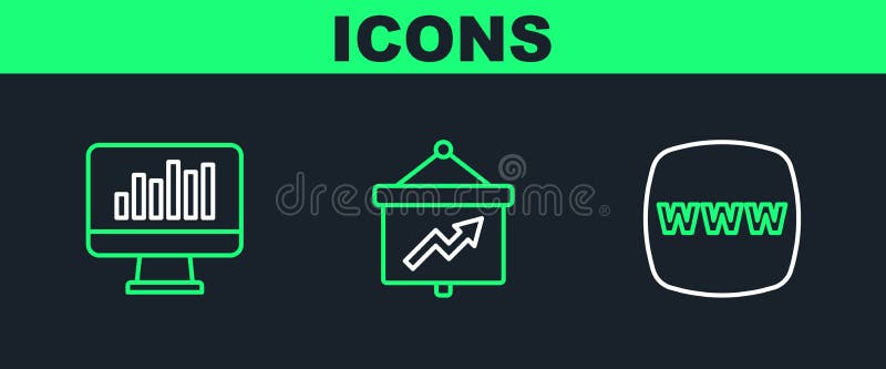 Set Line Website Template, Monitor with Graph Chart and Board Icon ... Set Line Website Template, Monitor with Graph Chart and Board Icon ...