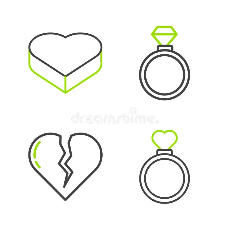 Set Line Wedding Rings, Broken Heart or Divorce, and Candy Shaped Box ...