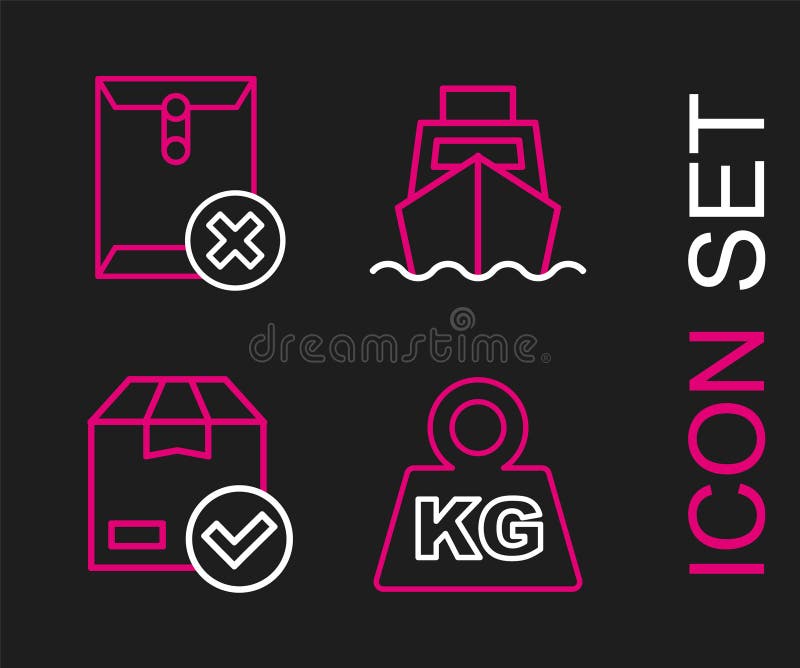 Set Line Weight, Ackage Box with Check Mark, Cargo Ship Boxes Delivery ...