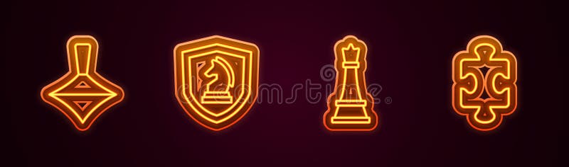 Set Line Whirligig Toy Chess And Puzzle Pieces Glowing Neon Icon Vector Stock Vector