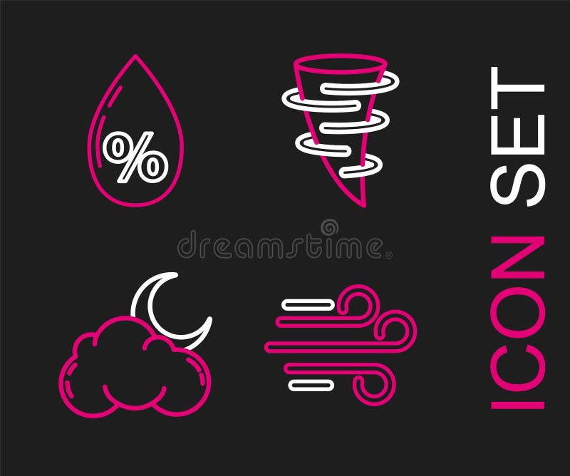 Set Line Wind, Cloud with Moon and Stars, Tornado and Water Drop ...