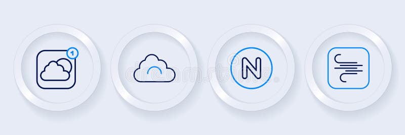 Set Line Wind, Compass North, Cloud and Weather Forecast App Icon ...