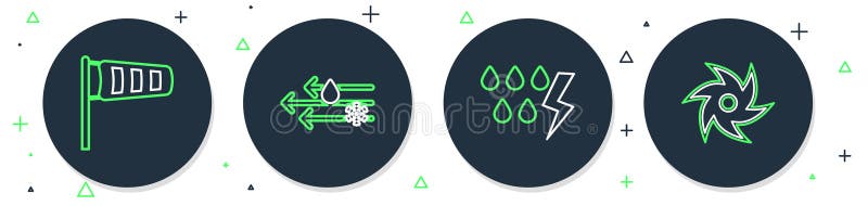 Set Line Wind and Rain with Snow, Storm, Cone Meteorology Windsock Wind ...