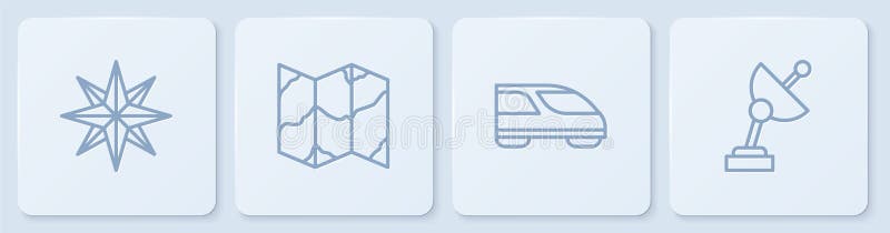 Set Line Wind Rose, High-speed Train, Folded Map and Radar. White ...