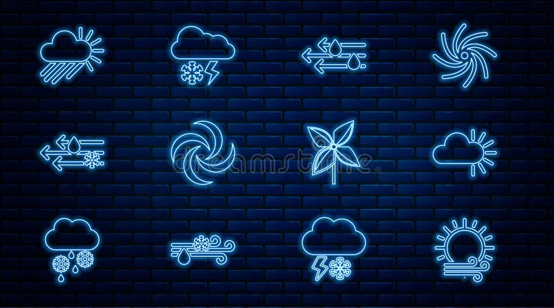 Set Line Wind and Sun, Cloudy, Rain, Tornado, with Snow, Pinwheel and ...