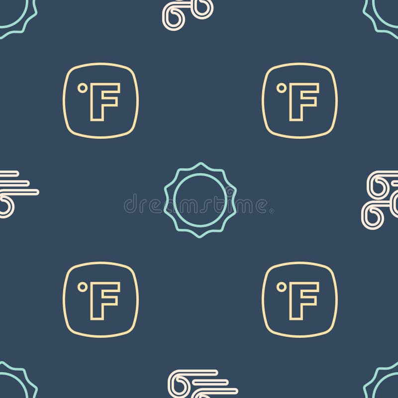 Set Line Windy Weather, Fahrenheit and Sun on Seamless Pattern. Vector ...