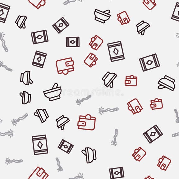 Set Line Witch Cauldron, Magic Carpet, Wand and Wallet on Seamless ...