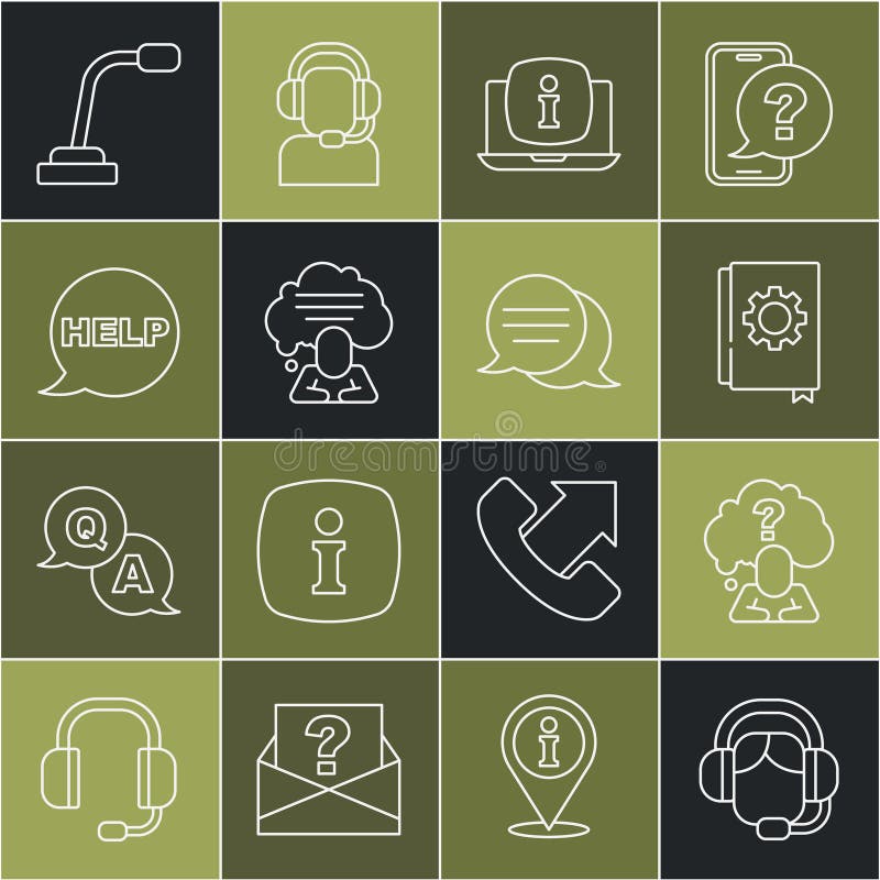 Set Line Woman with a Headset, Head Question Mark, User Manual, Laptop ...