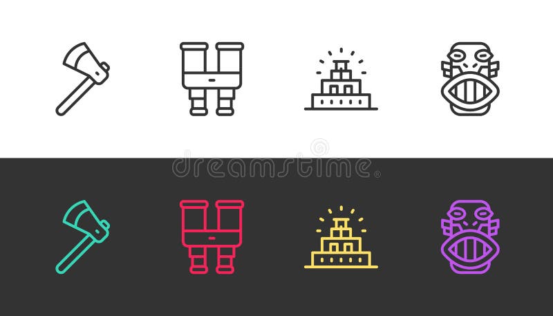 Set Line Wooden Axe, Binoculars, Chichen Itza Mayan and Mexican Mayan ...