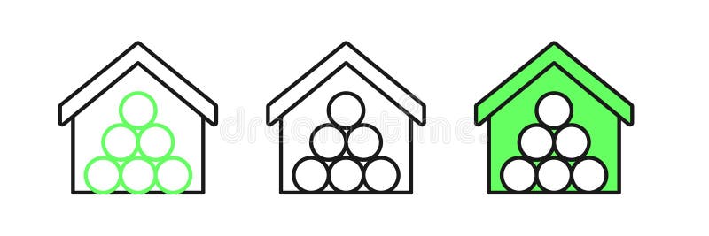 Set Line Wooden Logs Icon Isolated on White Background. Stack of ...