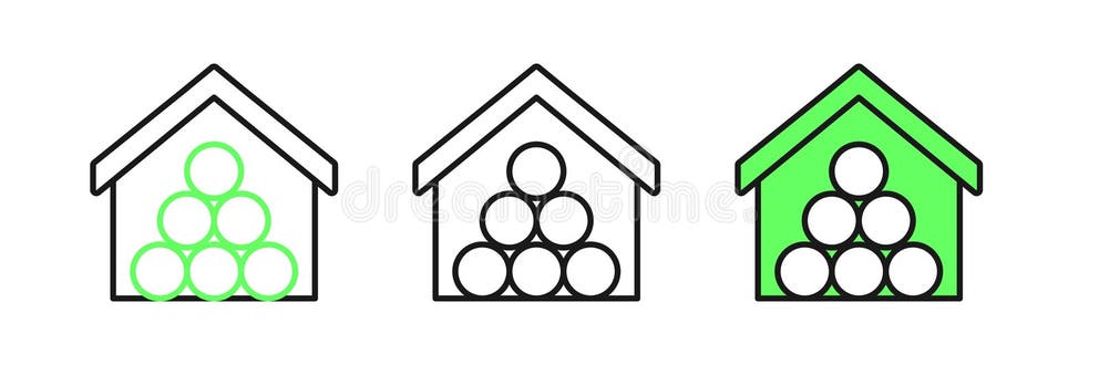 Set Line Wooden Logs Icon Isolated on White Background. Stack of ...