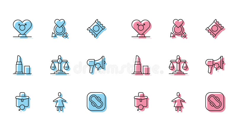 Set Line Work For Female Female Gender Sanitary Napkin Equality