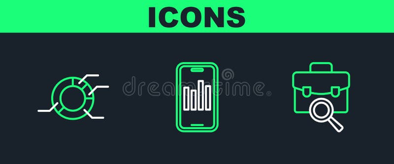 Set Line Work Search, Pie Chart Infographic and Mobile with Icon ... Set Line Work Search, Pie Chart Infographic and Mobile with Icon ...