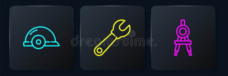 Set Line Worker Safety Helmet, Drawing Compass and Wrench Spanner ...