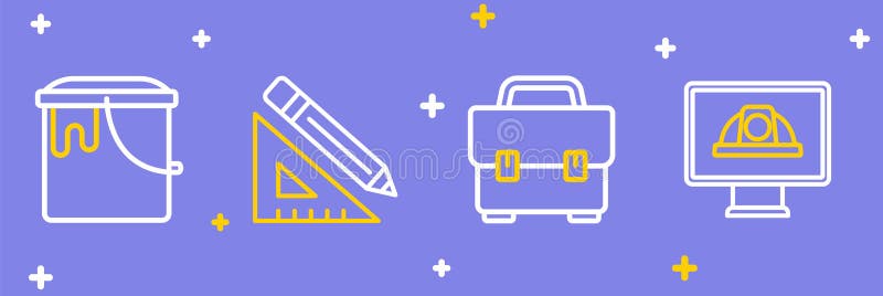 Set Line Worker Safety Helmet, Toolbox, Triangular Ruler and Pencil and ...