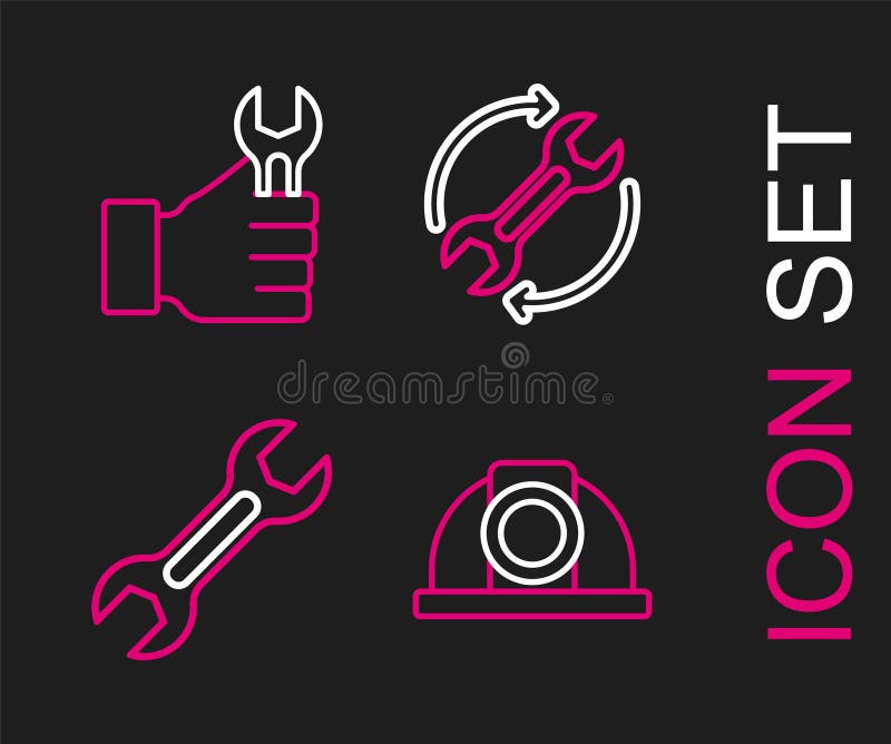 Set Line Worker Safety Helmet, Wrench Spanner, and Arrows As Workflow ...