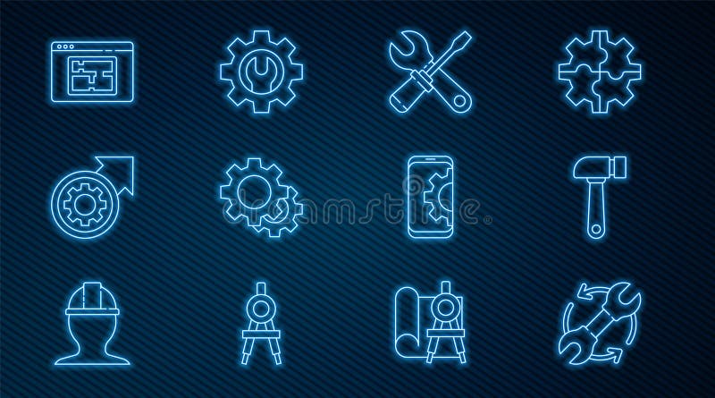 Set Line Wrench and Arrows As Workflow, Hammer, Screwdriver Wrench ... Set Line Wrench and Arrows As Workflow, Hammer, Screwdriver Wrench ...