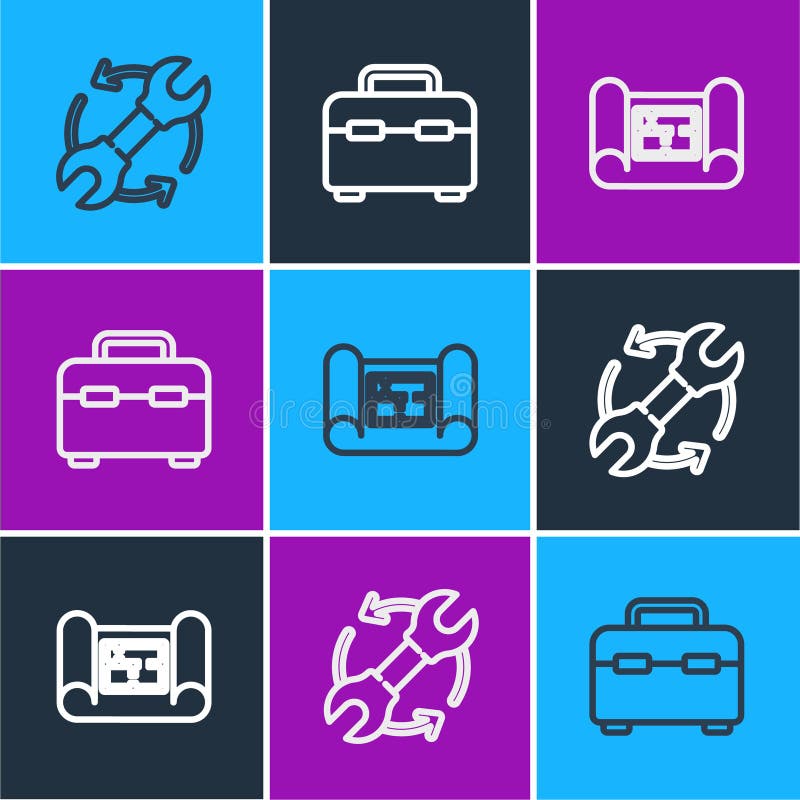 Set Line Wrench and Arrows As Workflow, House Plan and Toolbox Icon ... Set Line Wrench and Arrows As Workflow, House Plan and Toolbox Icon ...