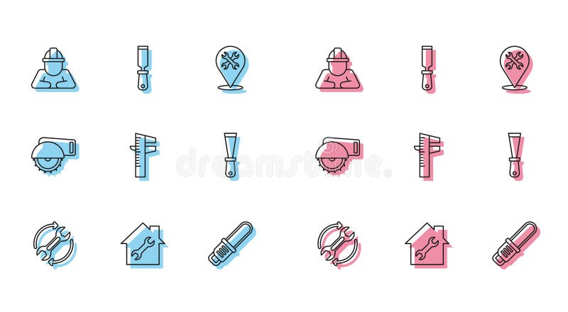 Set Line Wrench and Arrows As Workflow, House Repair, Builder, Chainsaw ... Set Line Wrench and Arrows As Workflow, House Repair, Builder, Chainsaw ...