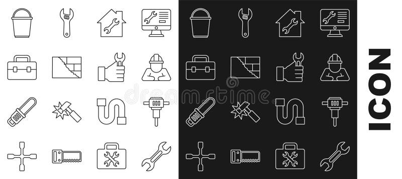 Set Line Wrench Spanner, Construction Jackhammer, Builder, House Repair ...