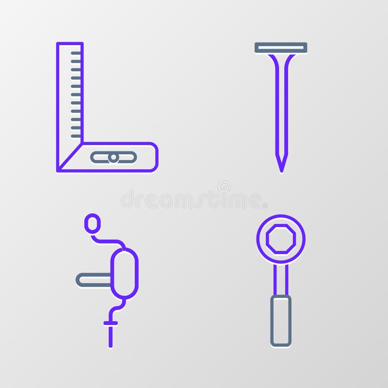 Set Line Wrench Spanner, Hand Drill, Metallic Nail and Corner Ruler ...