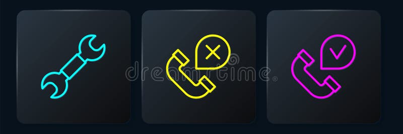 Set Line Wrench Spanner, Telephone Handset and Declined or Missed Call ...