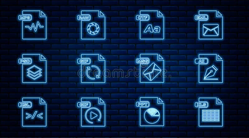 Set Line XLS File Document, AI, OTF, GIF, PSD, MP3, MSG and RAW Icon ... Set Line XLS File Document, AI, OTF, GIF, PSD, MP3, MSG and RAW Icon ...