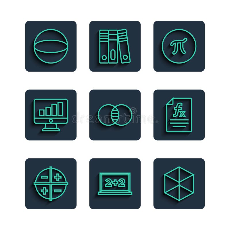 Set Line XYZ Coordinate System, Chalkboard, Geometric Figure Cube, Pi Symbol, Mathematics Sets a ...