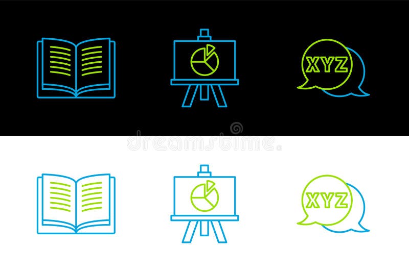 Set Line Xyz Coordinate System Open Book And Chalkboard With Diagram