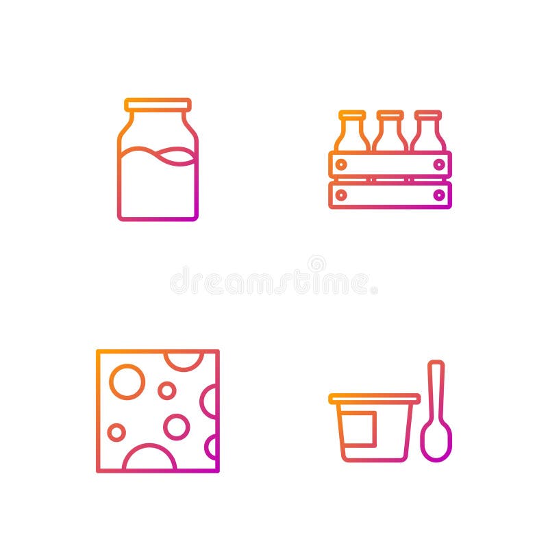 Set Line Yogurt Container with Spoon, Cheese, Bottle Milk and Bottled ... Set Line Yogurt Container with Spoon, Cheese, Bottle Milk and Bottled ...