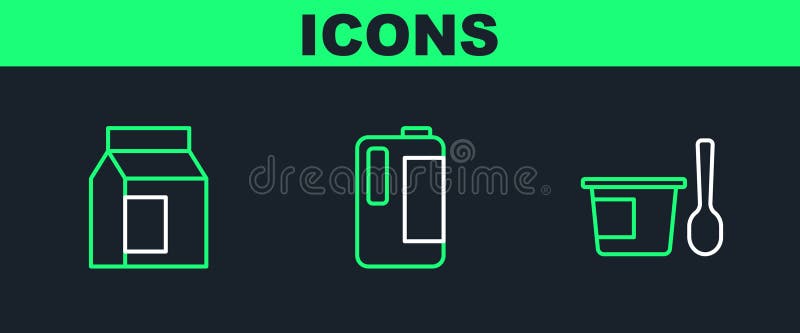 Set Line Yogurt Container with Spoon, Paper Package for Milk and Milk ...