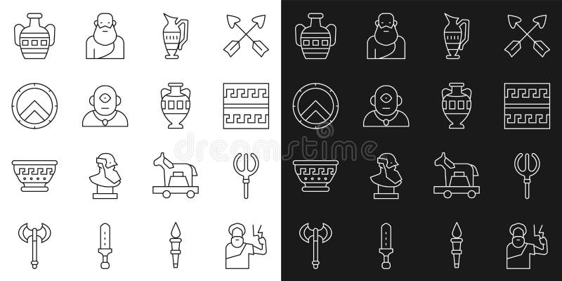 Set Line Zeus, Neptune Trident, Ancient Greek Pattern, Amphorae ...