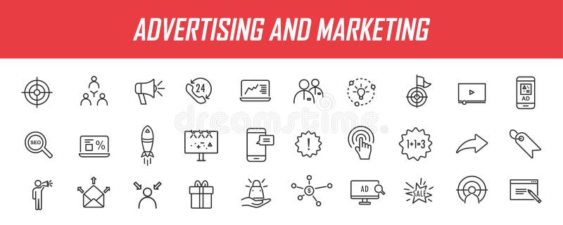Set of Linear Advertising Icons. Marketing Icons in Simple Design Stock ...