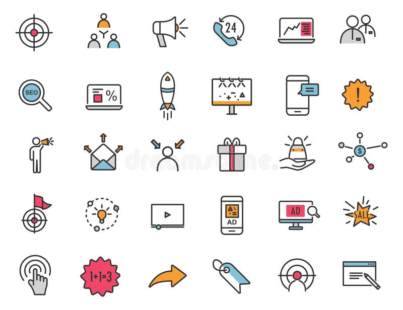 Set of Linear Advertising Icons. Marketing Icons in Simple Design Stock ...