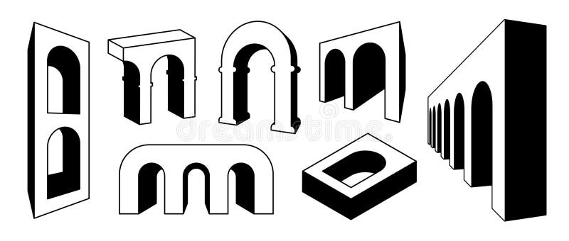 Set of Linear Arches in Perspective. Outline Surreal Geometric Element ...