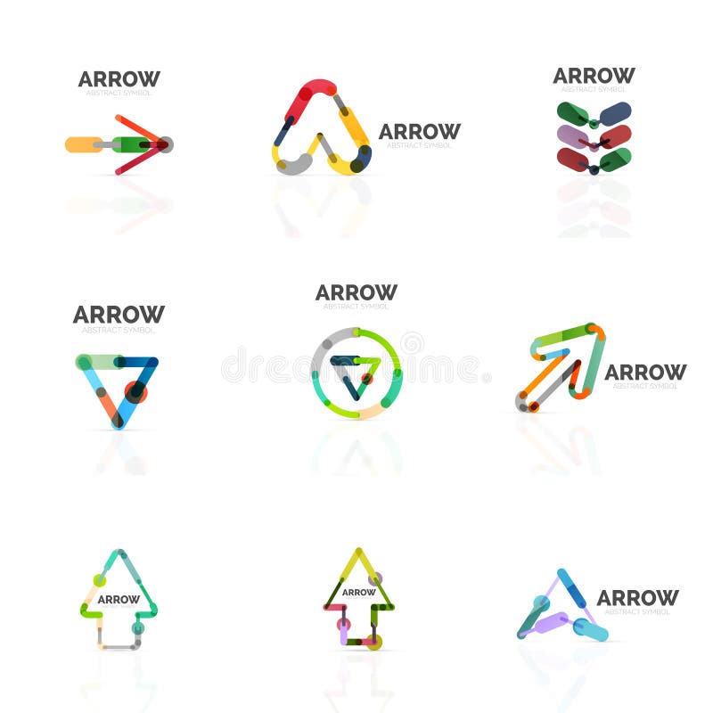 Set of Linear Arrow Abstract Logos, Connected Multicolored Segments ...