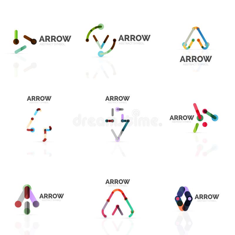 Set of Linear Arrow Abstract Logos, Connected Multicolored Segments ...