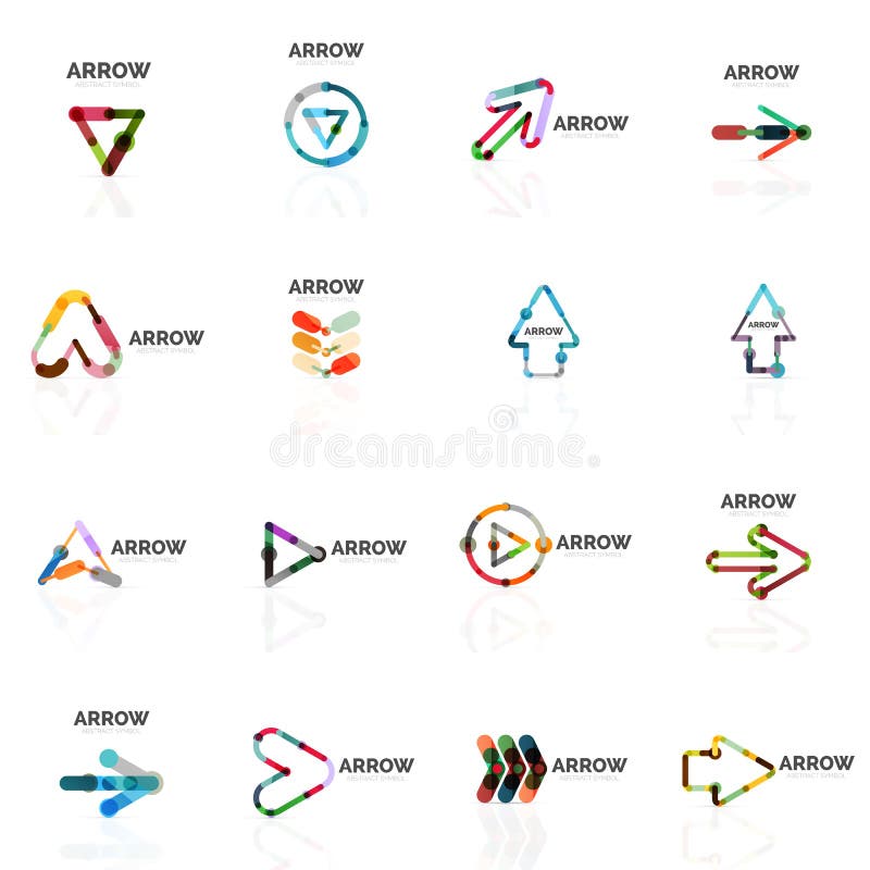 Set of Linear Arrow Abstract Logos, Connected Multicolored Segments ...