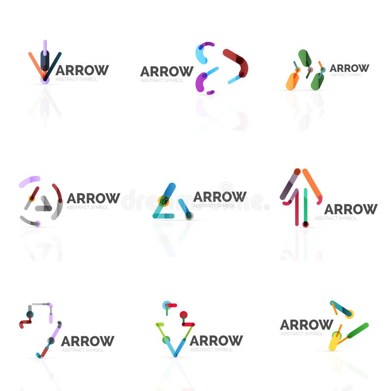 Set of Linear Arrow Abstract Logos, Connected Multicolored Segments ...