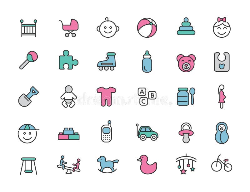 Set of Linear Baby Icons. Newborn Icons in Simple Design Stock Vector ...