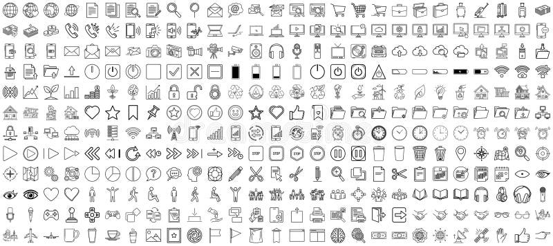 A Set of 324 Linear Black and White Icons. Stock Illustration - Illustration of work, white ...