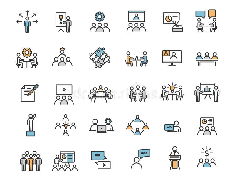 Set of Linear Business Training Icons. Workshop Icons in Simple Design ...
