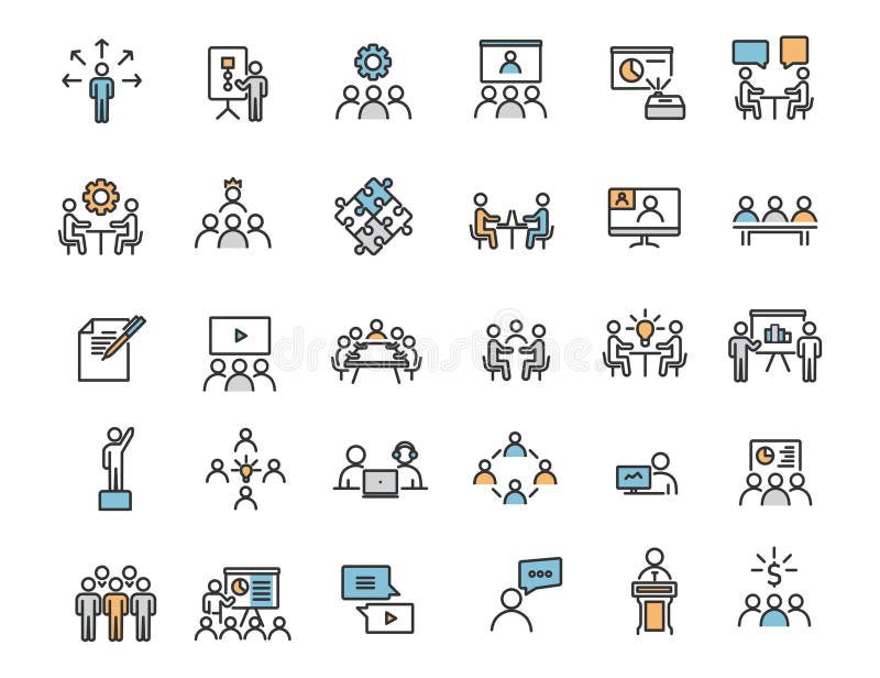Set of Linear Business Training Icons. Workshop Icons in Simple Design ...