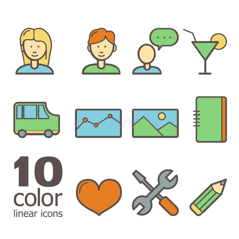 Set of linear color icons stock illustration. Illustration of simple ...