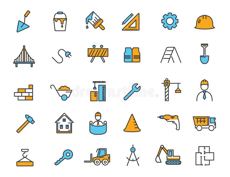 Set of Linear Construction Icons. Engineering Icons in Simple Design ...
