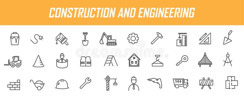 Set of Linear Construction Icons. Engineering Icons in Simple Design ...