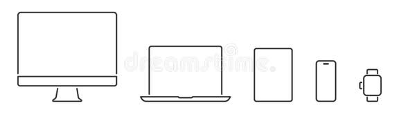 Set of Linear Device Icon. Computer Laptop Tablet Smartphone Watch ...