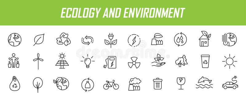 Set of Linear Ecology Icons. Environment Icons in Simple Design Stock ...