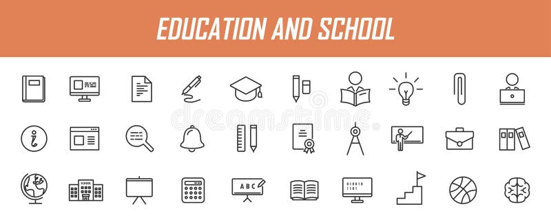 Set of Linear Education Icons. School Icons in Simple Design. Vector ...
