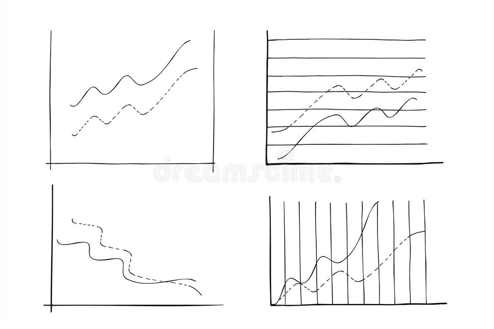 Set of Linear Graphs with Red and Blue Lines Showing Different Trends ...
